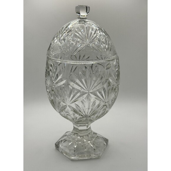Holiday | Vintage Egg Shaped Cut Glass Pedestal Candy Dish Jar With Lid ...